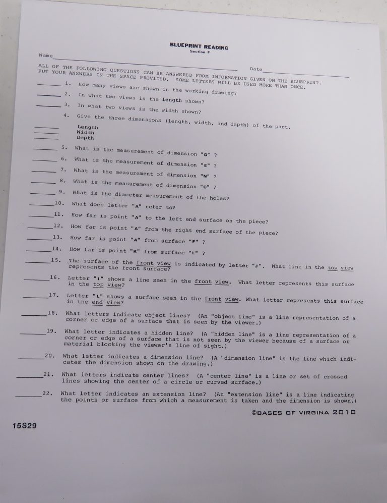 15S29 Blueprint Reading Answer Sheets - Bases of Virginia