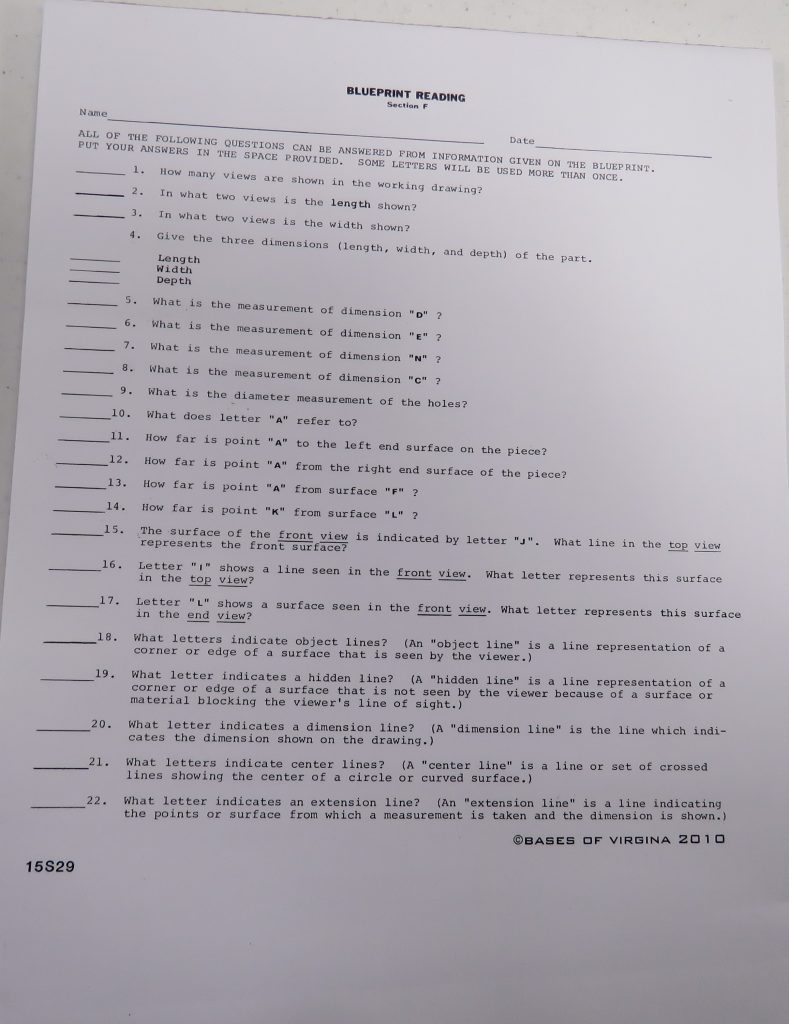15S29 Blueprint Reading Answer Sheets - Bases of Virginia